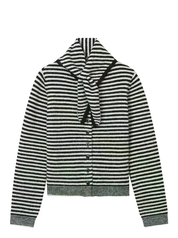 TOUT A COUP Striped Buttoned Cardigan - Black