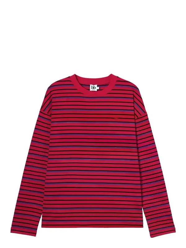 B+AB Striped Embroidered T-shirt - Red