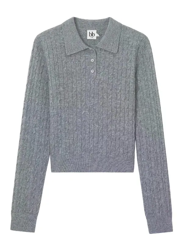 B+AB Cable-knit Buttoned Polo Top - Grey