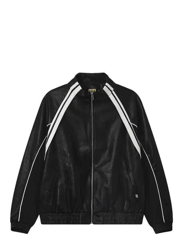 MINI CREAM Striped Zip-up Jacket - Black