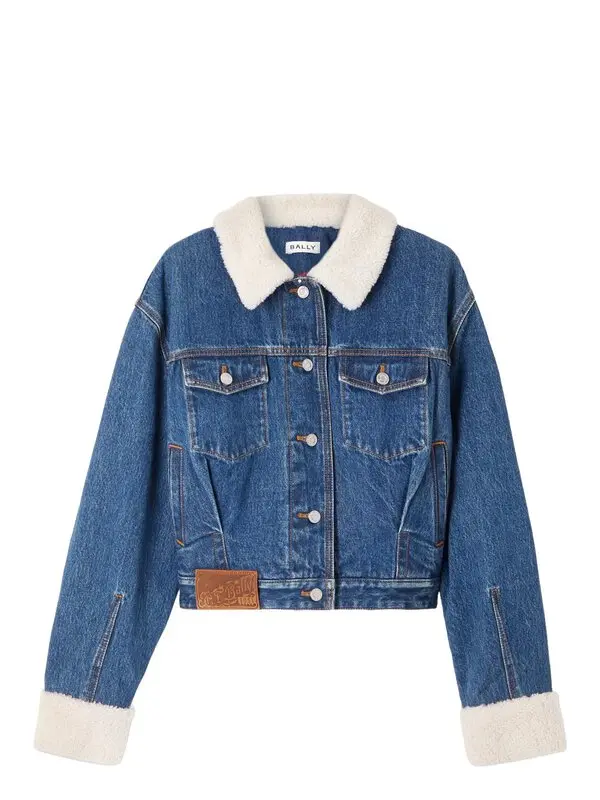 Bally Cropped Shearling-trimmed Denim Jacket - Blue