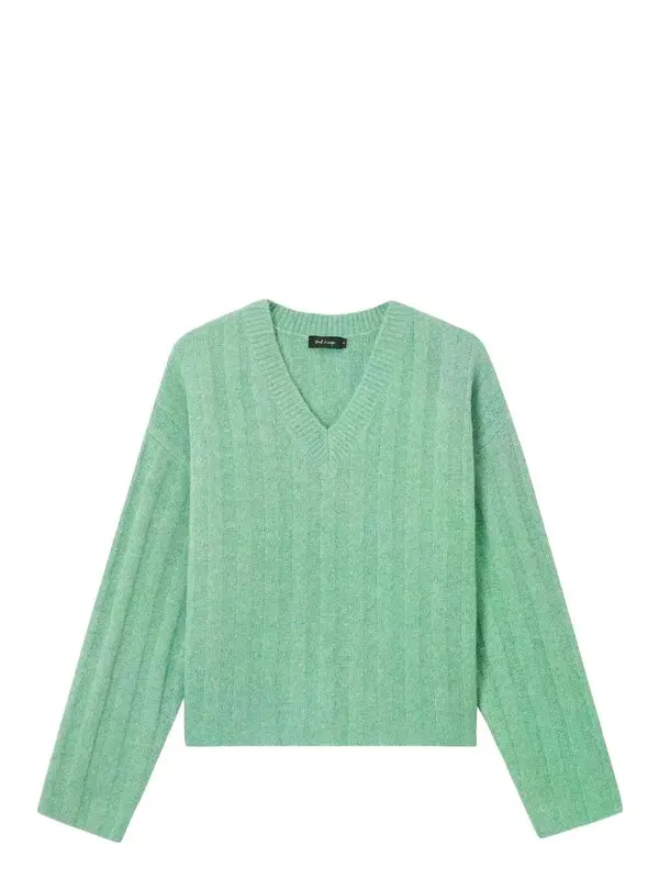 TOUT A COUP V-neck Ribbed Sweater - Green