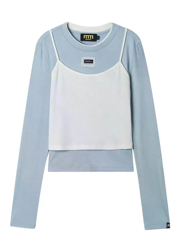 MINI CREAM Lace-trim Long-sleeve T-shirt - Blue