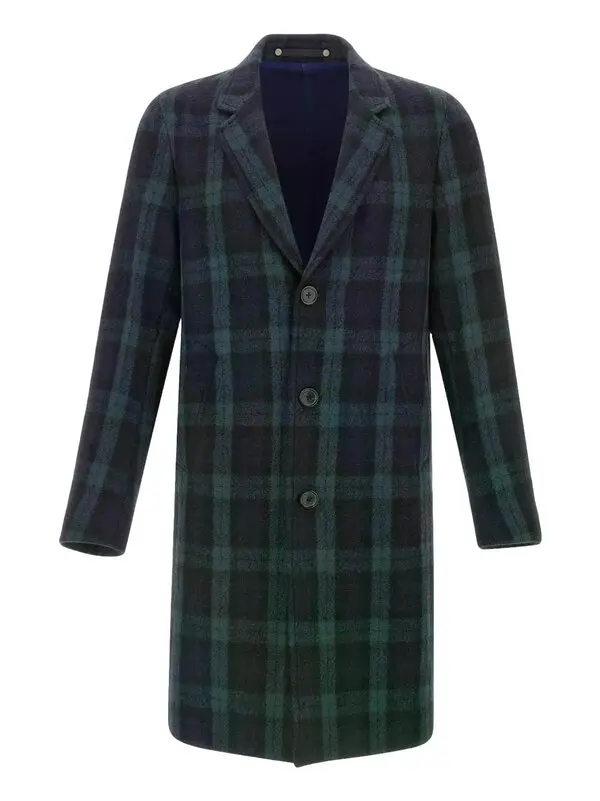 Paul Smith Checked Button Coat - Blue