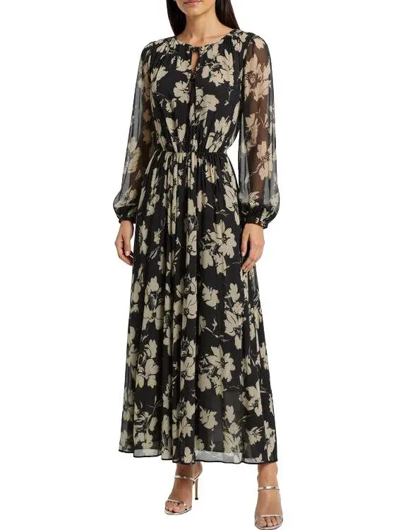 QUINCY MAE Floral Long Sleeve Maxi Dress - Black Cream Floral