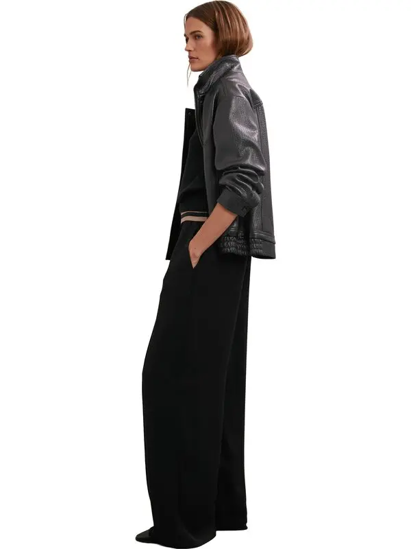 REISS Elasticated-waist Wide-leg Trousers - Black