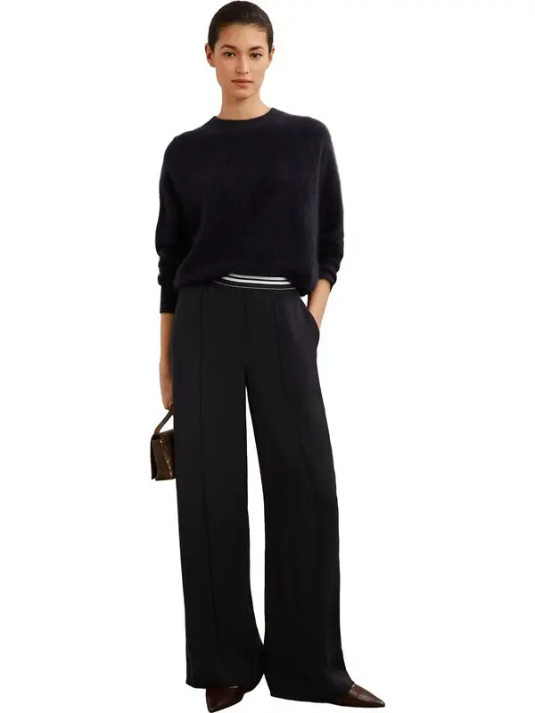 REISS Elasticated-waist Wide-leg Trousers - Navy