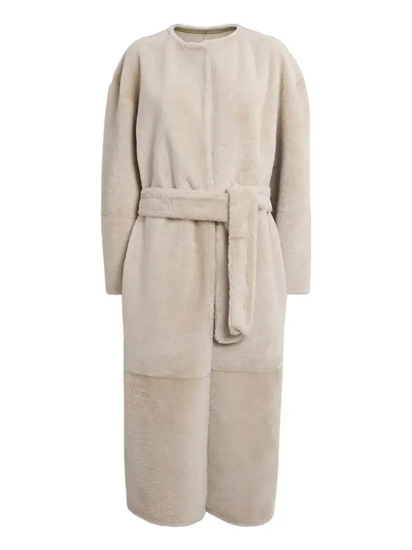 Almada Label Shea Shearling Belted Coat - Ivory