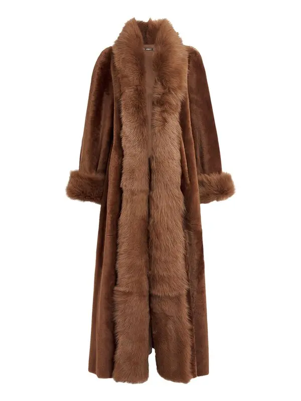 Nour Hammour Sima Long Shearling Coat - Brown