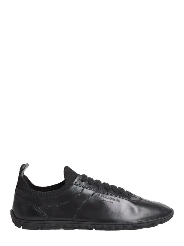 Giorgio Armani Leather Rib-trim Sneakers - Black
