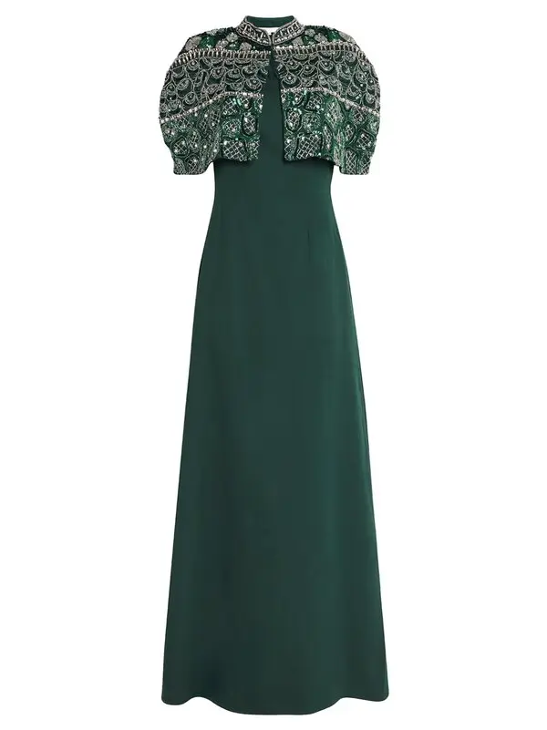 RAISHMA Embellished Beatrice Gown With Cape - Green