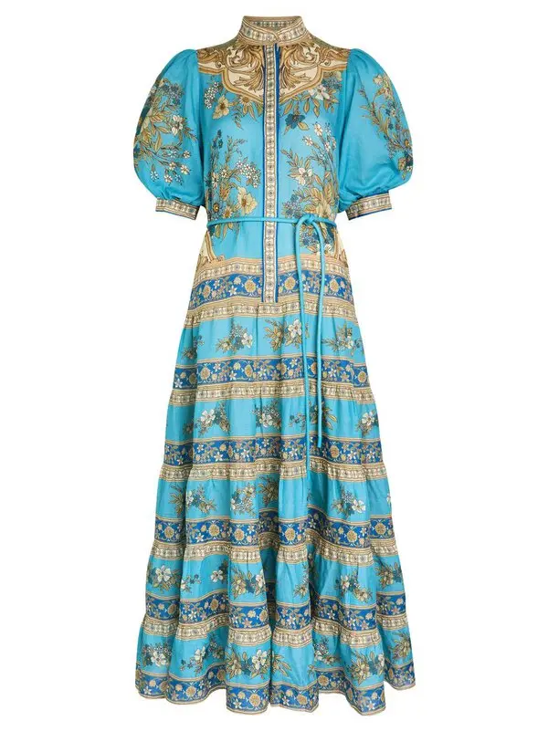 ALEMAIS Printed Woven Midi Dress - Blue