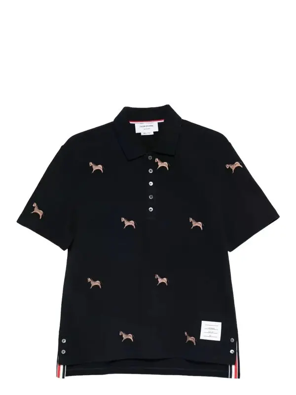 Thom Browne Horse-embroidery Short-sleeve Polo Shirt - Blue