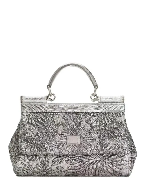 Dolce & Gabbana Small Sicily Brocade Tote - Silver