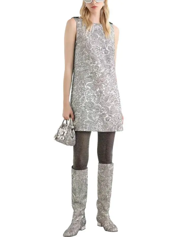 Dolce & Gabbana Floral-jacquard Mini Dress - Silver