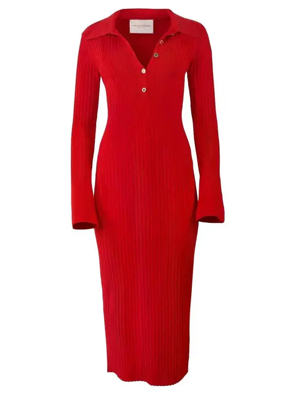 Carolina Herrera Henley Midi Dress - Red