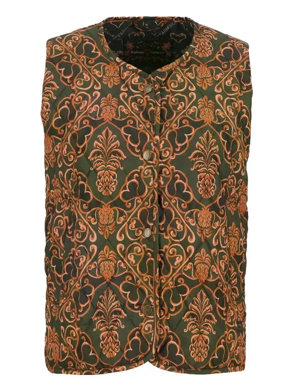 Farm Rio Patterned Quilted Gilet - Green