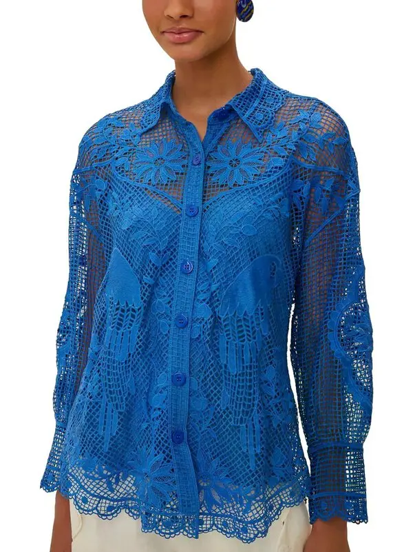 Farm Rio Floral Lace Blouse - Blue
