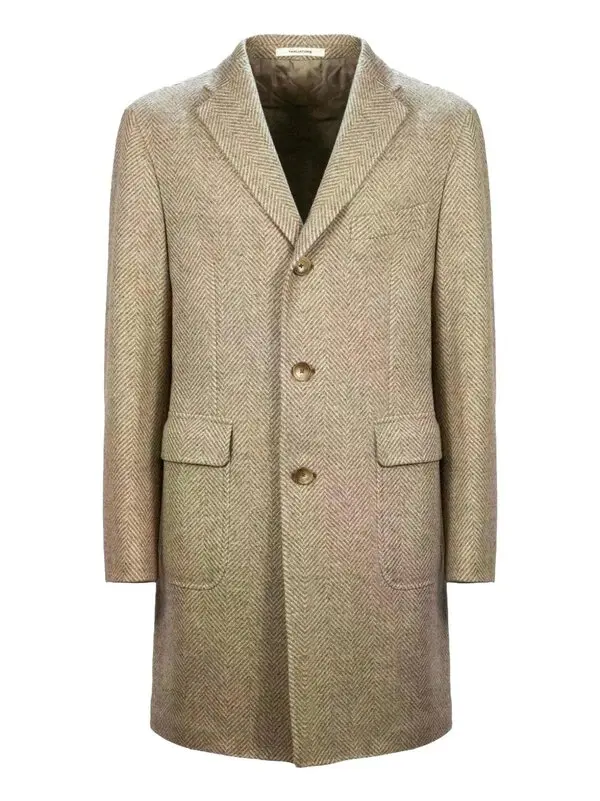 Tagliatore Herringbone Weave Brooch Coat - Neutrals