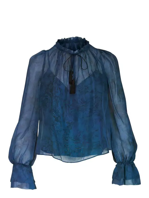 Veronica Beard Maxime Ruffled-neck Blouse - Blue