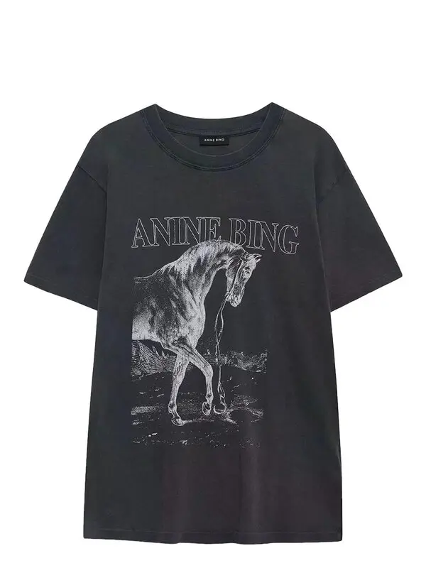 ANINE BING Lili Horse-print T-shirt - Black