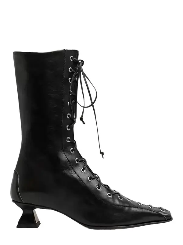 MIISTA 35mm Emile Lace-up Heel Boots - Black