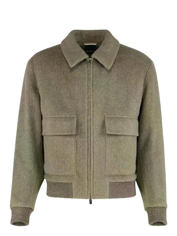 BOSS Herringbone Bomber Jacket - Green