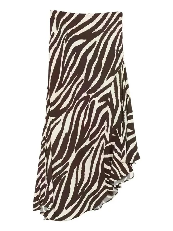 TWINSET Zebra Print Asymmetric Skirt - Brown