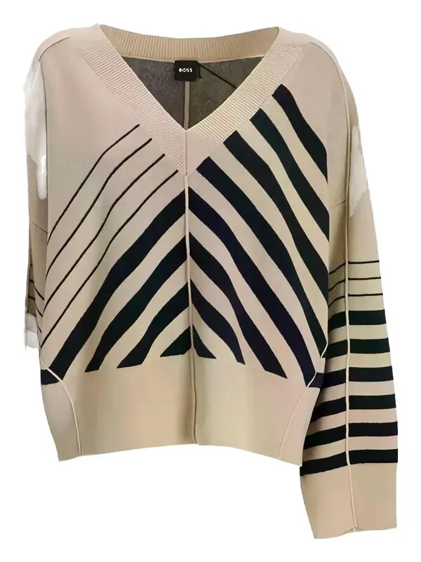 BOSS Fudali Striped V-neck Sweater - Neutrals