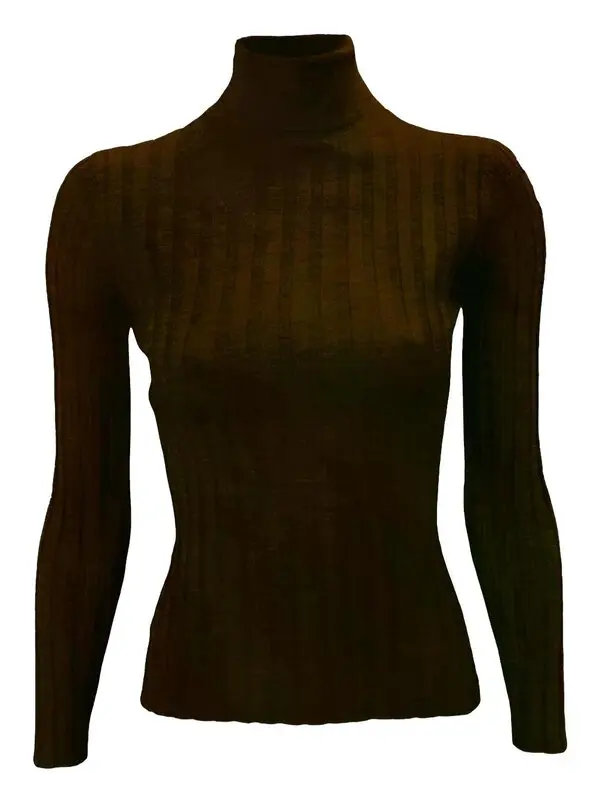 LA ROSE Turtleneck Ribbed Knit Sweater - Brown