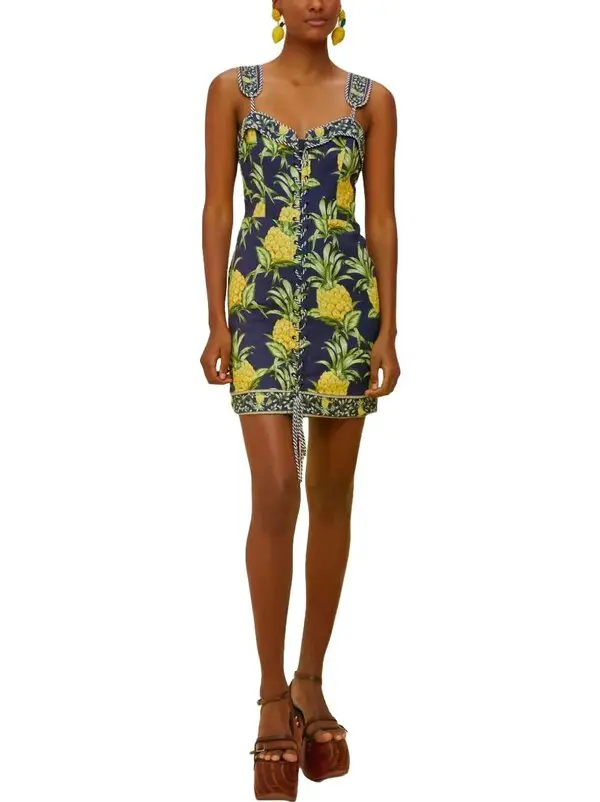 Farm Rio Pineapple-print Mini Dress - Blue