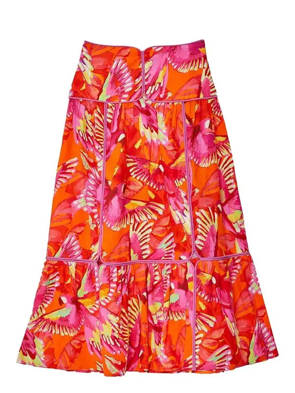 Farm Rio Printed Midi Skirt - Orange