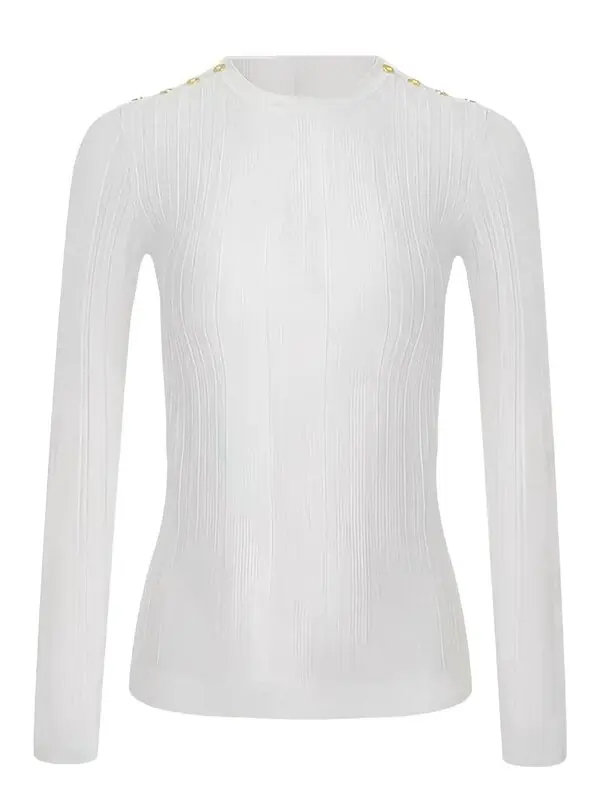 Elisabetta Franchi Buttoned-shoulder Ribbed T-shirt - White