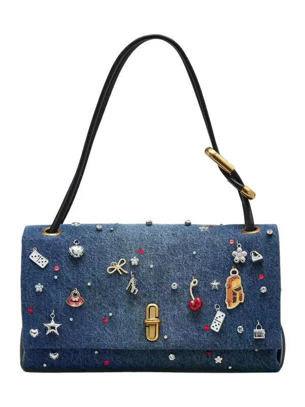 Marc Jacobs Large Denim Shoulder Bag With Charm Embellishment - Blue