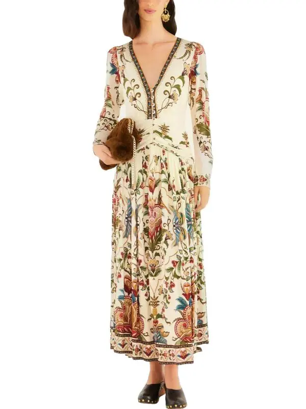 Farm Rio Floral-print Midi Dress - Neutrals