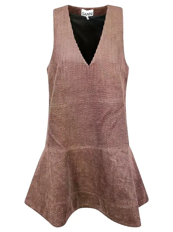 GANNI Corduroy V-neck Mini Dress - Brown