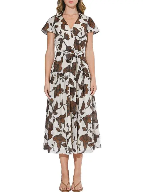 Adelyn Rae Floral Cotton Wrap Front Dress - Brown