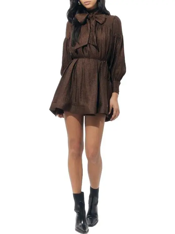 Adelyn Rae Daphne Metallic Mini Dress - Chocolate Brown