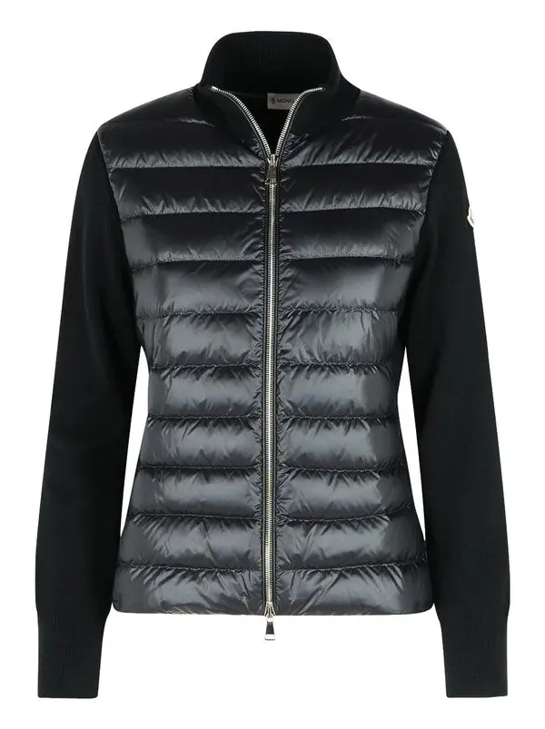 Moncler Padded Wool And Nylon Cardigan With Zip - Black