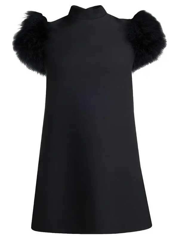 Valentino Garavani Feather-sleeve Mini Dress - Nero