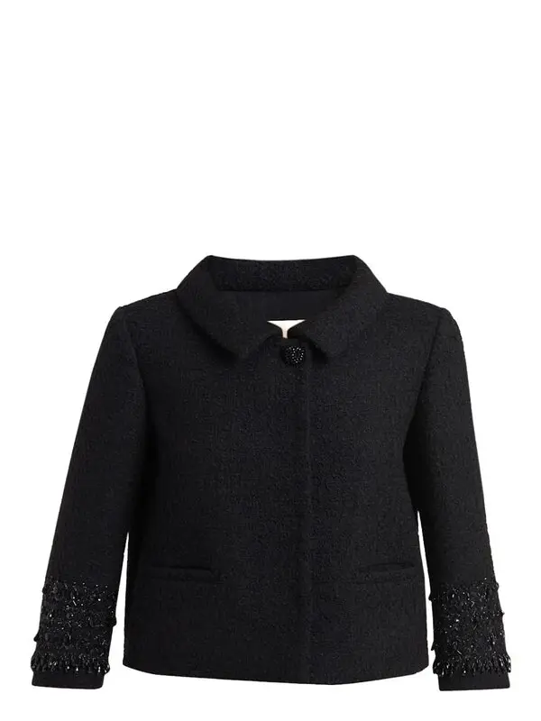 Valentino Garavani Crystal Embroidered Tweed Top Coat - Nero