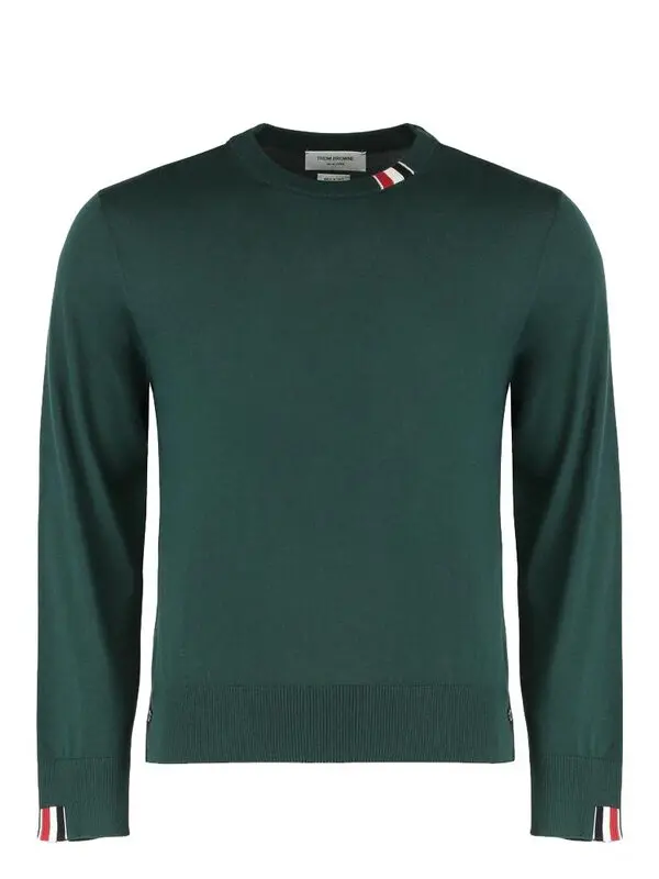 Thom Browne Sweater With Round Neck In Virgin Wool - Green