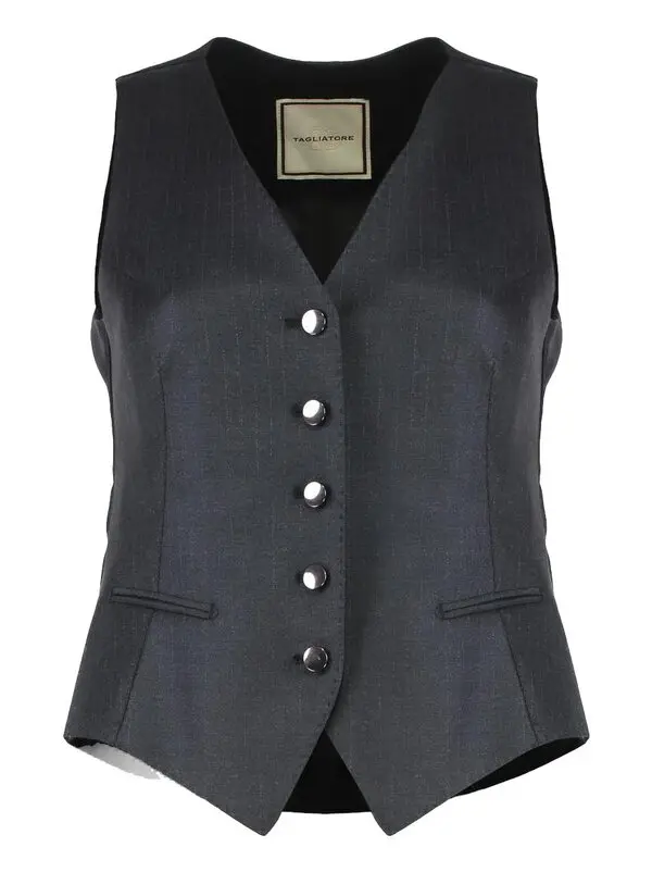Tagliatore Single-breasted Gaelle Vest In Chalk Stripe Pattern - Grey
