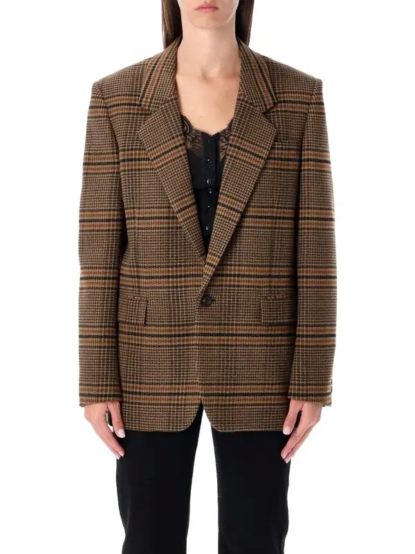 Saint Laurent Brown Check Wool Single-breasted Blazer - Marron Beige Roux