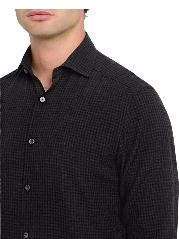 Zegna Apos;s Cotton And Cashmere Check Button-down Shirt - Gray