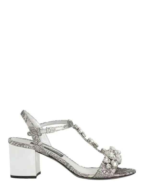 Dolce & Gabbana Brocade T-strap Sandals - Silver