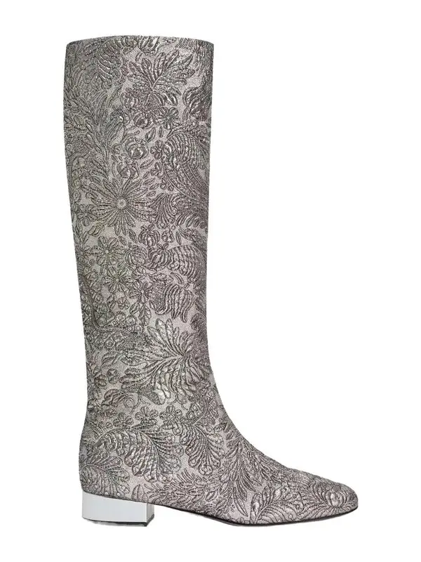 Dolce & Gabbana Brocade Block-heel Boots - Silver