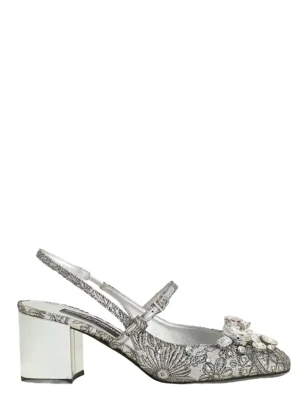 Dolce & Gabbana Embroidered Slingback Pumps - Silver