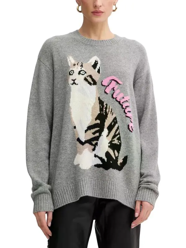 From Future Cat-detail Sweater - Grey