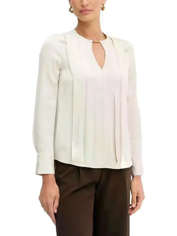 MARCIANO Pleated Keyhole Blouse - Neutrals